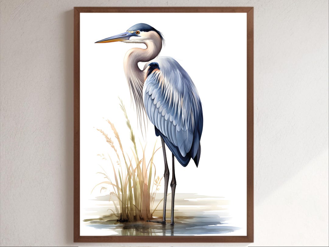 Watercolor Blue Heron Print Bird Wall Art Wabi Sabi Heron Wall Art ...