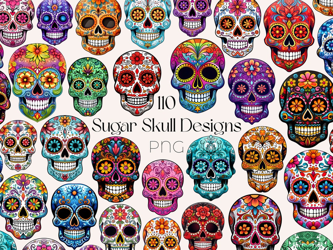 Sugar Skull PNG Bundle Sugar Skull Clipart Day of the Dead Designs Dia ...