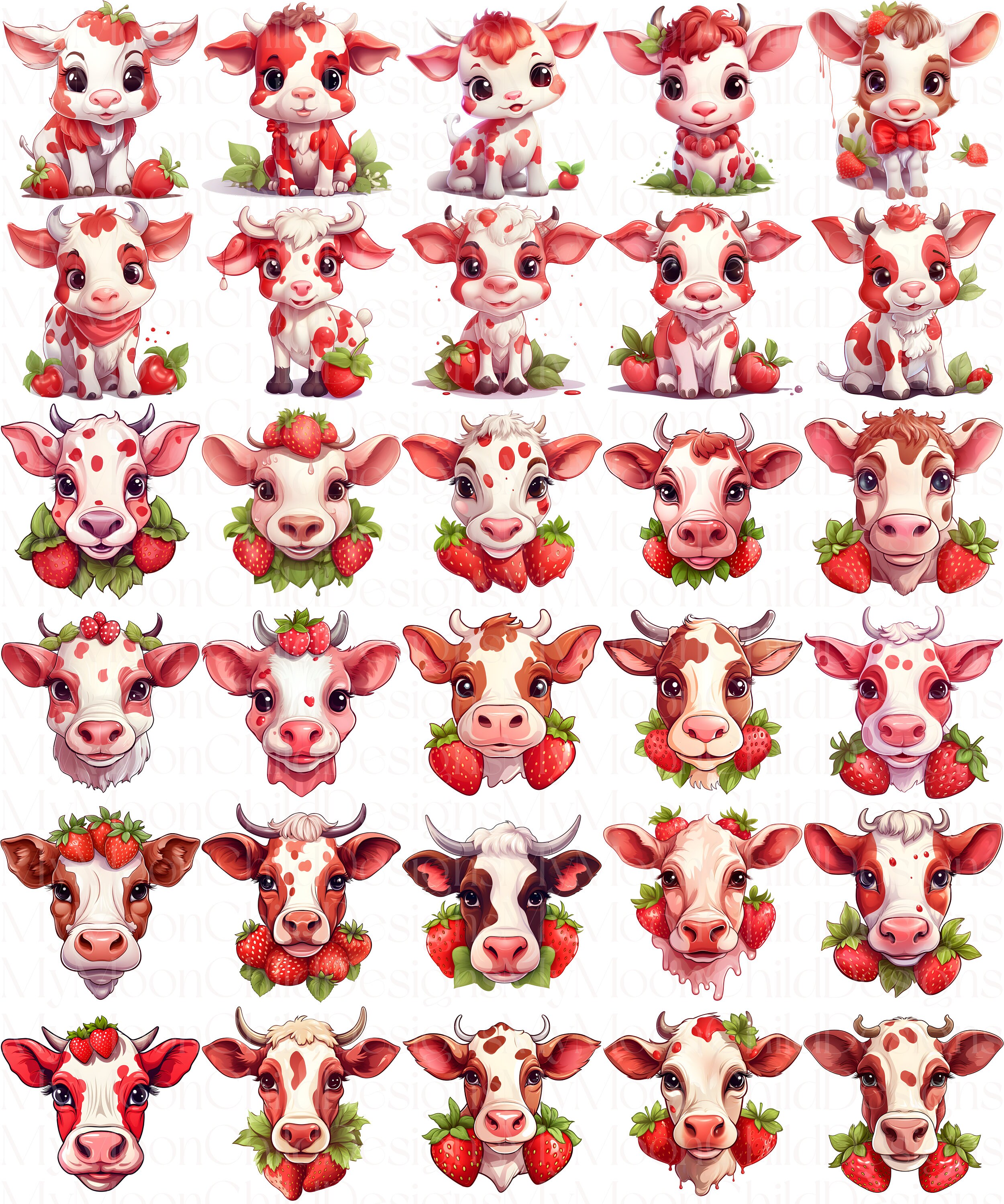 Cute Strawberry Cow Clipart Watercolor Baby Highland Cow Clipart ...