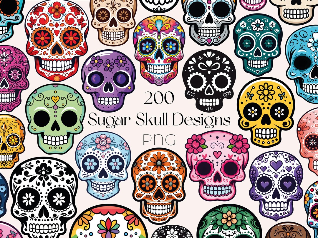 Sugar Skull PNG Bundle Sugar Skull Clipart Day of the Dead Designs Dia ...