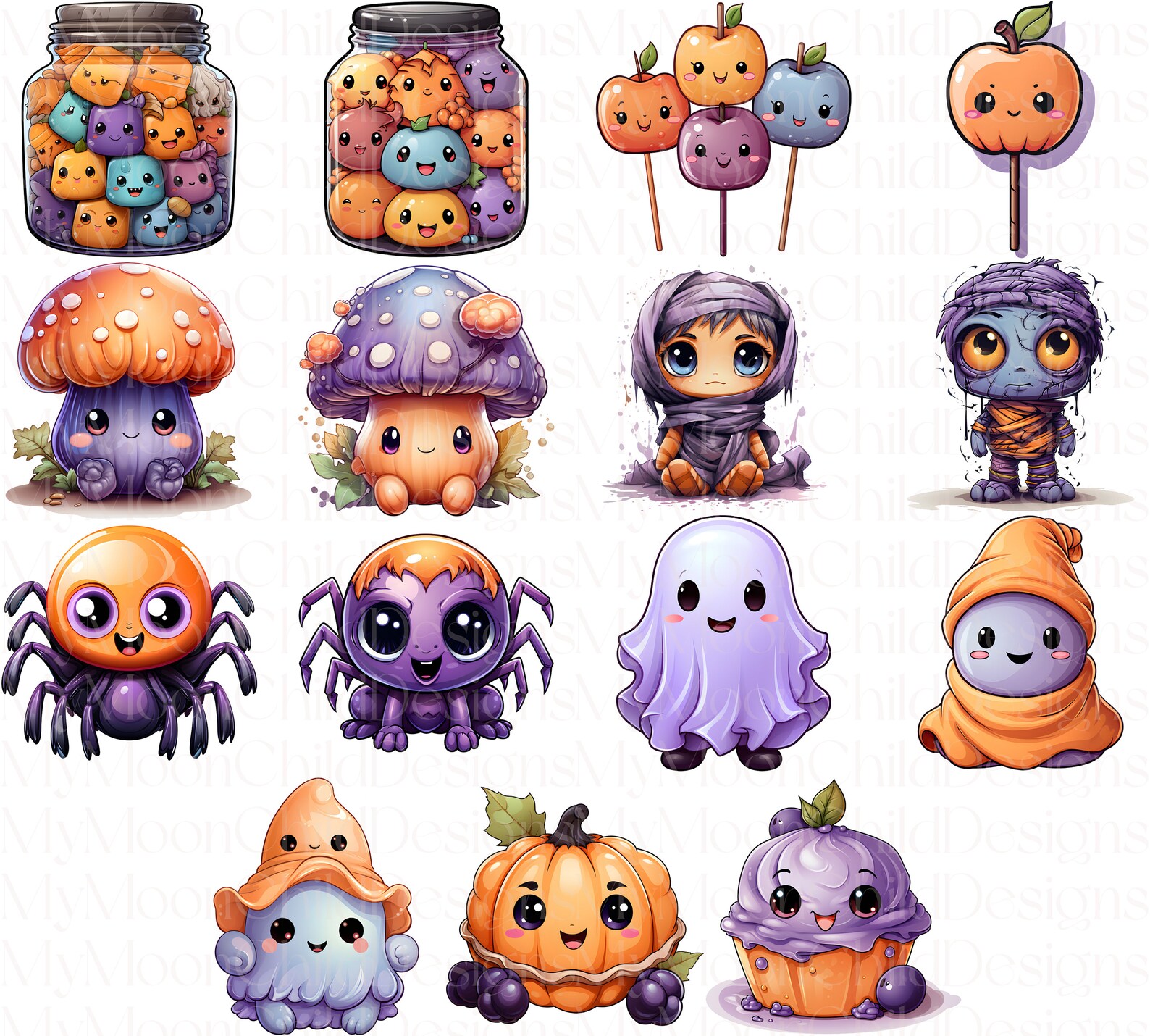 Pastel Halloween Cute Clipart Watercolor Halloween Cute Clipart Bundle ...