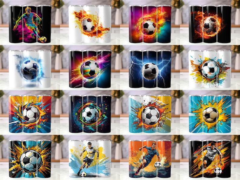 Soccer Tumbler Wrap Bundle Soccer Ball 20 Oz Skinny Tumbler Sublimation ...