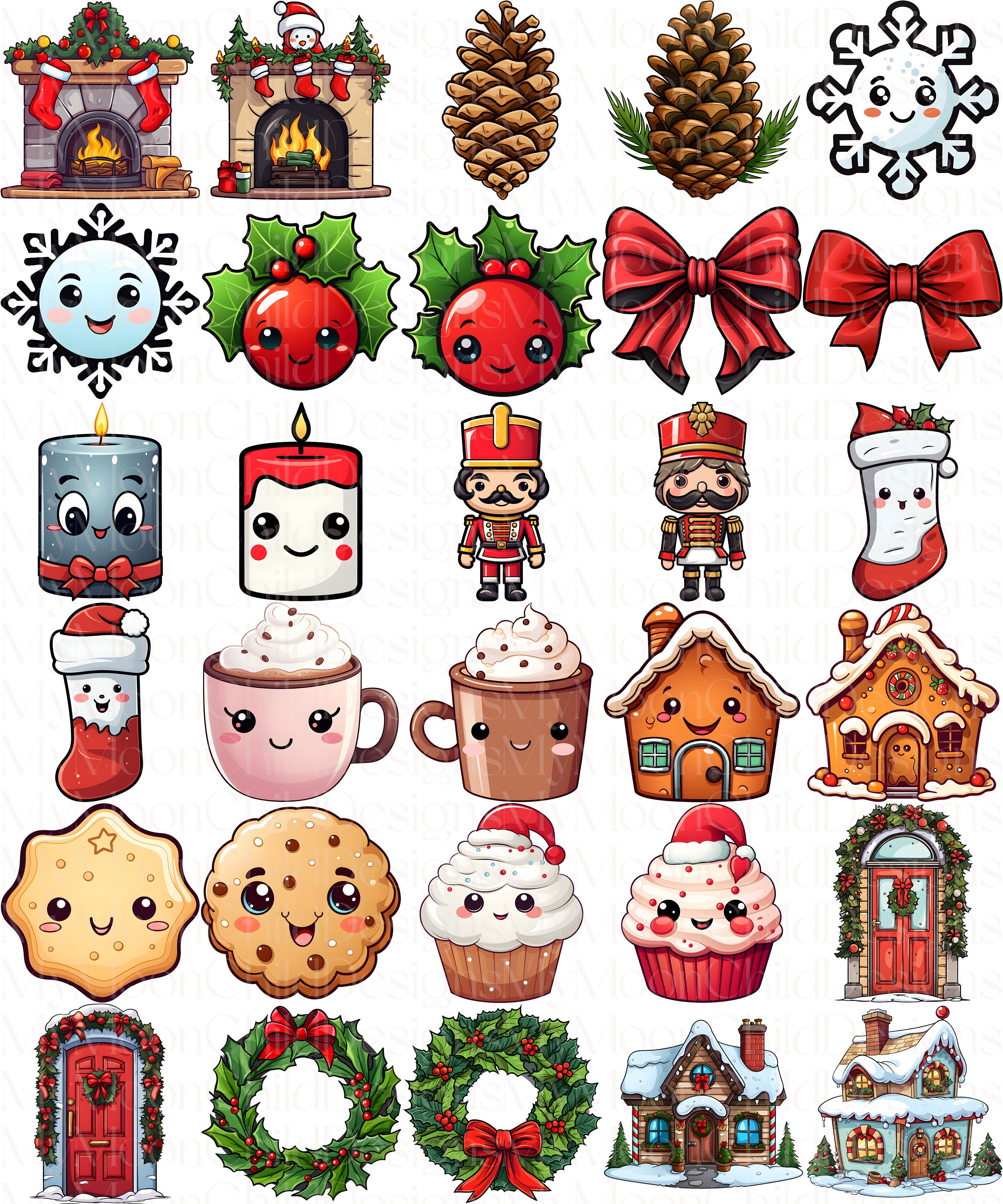 Cute Christmas Clipart Kawaii Christmas Clipart Cute Christmas - Etsy ...