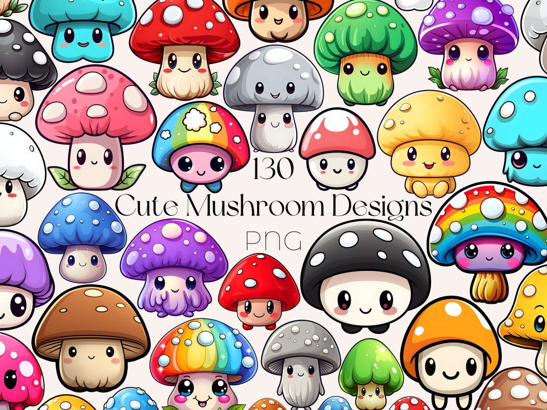 Cute Mushroom PNG Cute Mushrooms Clipart Bundle Kawaii Cartoon Mushroom ...