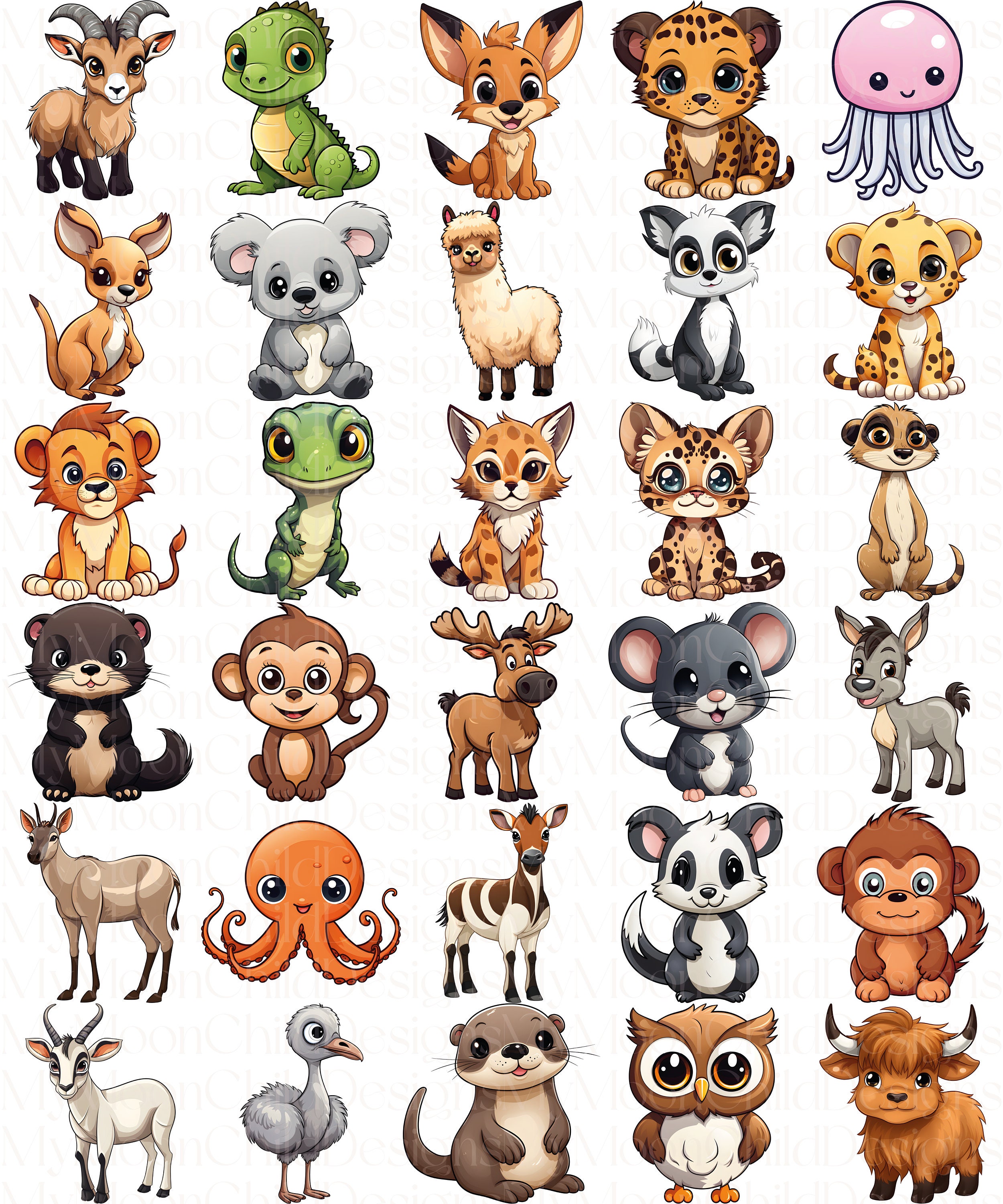 Kawaii Clipart Cute Animal PNG Baby Animal Illustrations Kawaii Animals ...