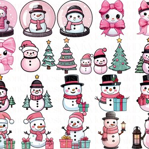 Cute Pink Snowman Clipart Pink Christmas Clipart Pastel Cute Snowman ...
