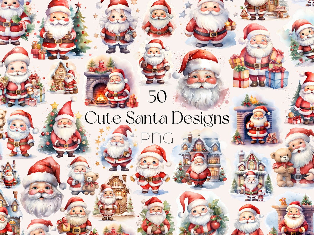Cute Santa Clipart Cute Christmas Clipart Watercolor Santa Clipart ...