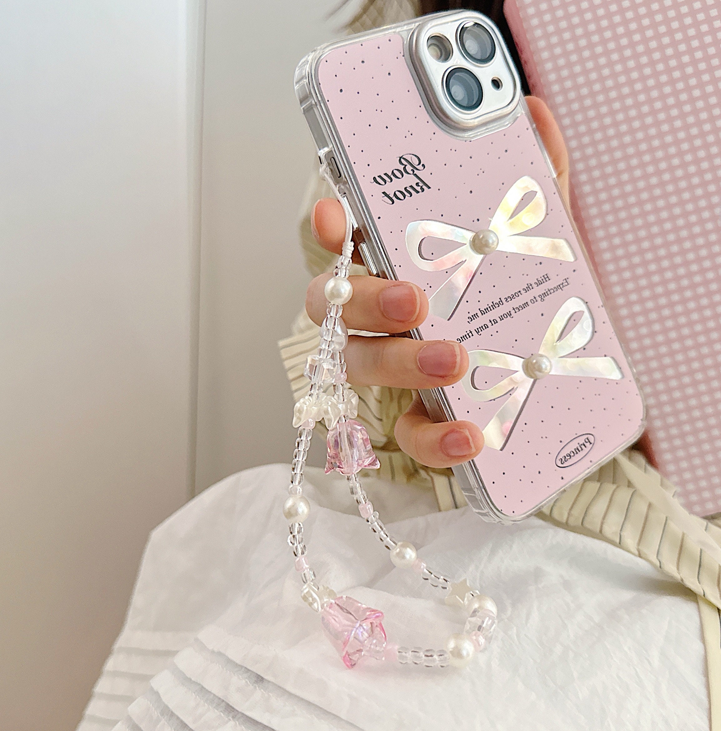 Cute Bluebell Bead Phone Charm Pink Crystal Star Phone Keychain Camera ...