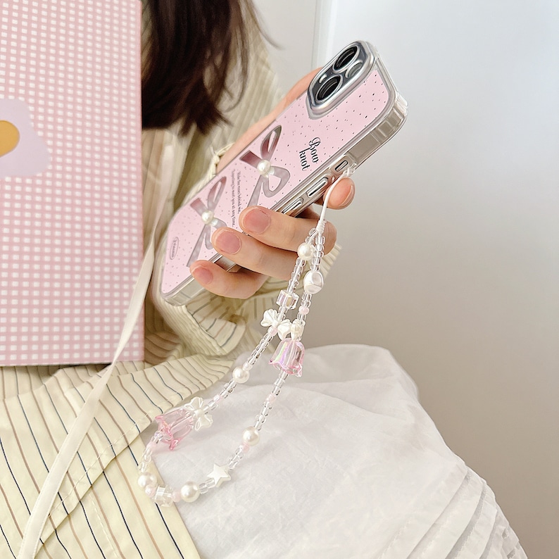 Cute Bluebell Bead Phone Charm Pink Crystal Star Phone Keychain Camera ...