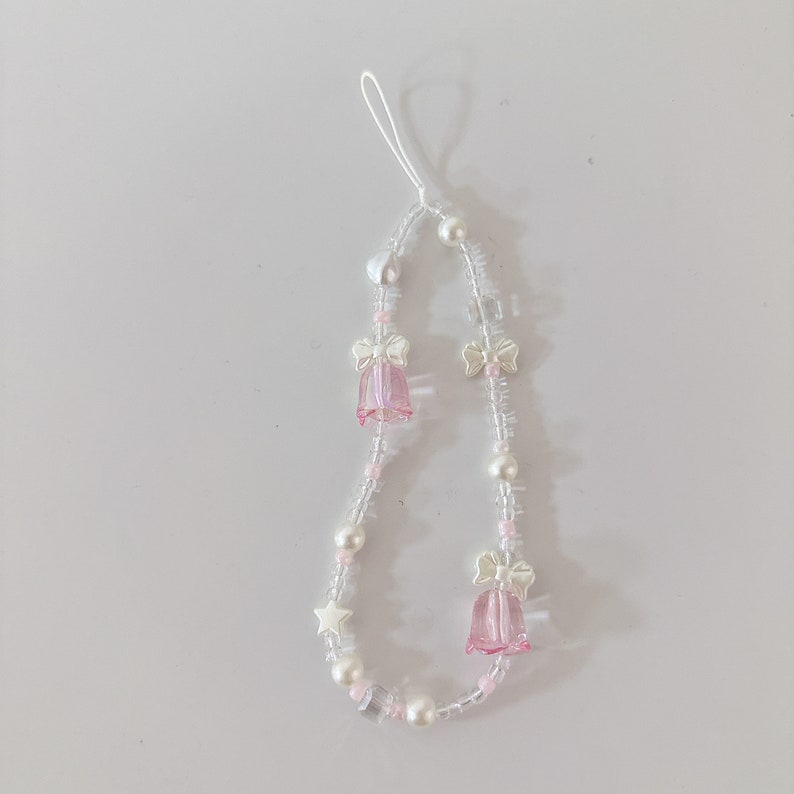 Cute Bluebell Bead Phone Charm Pink Crystal Star Phone Keychain Camera ...