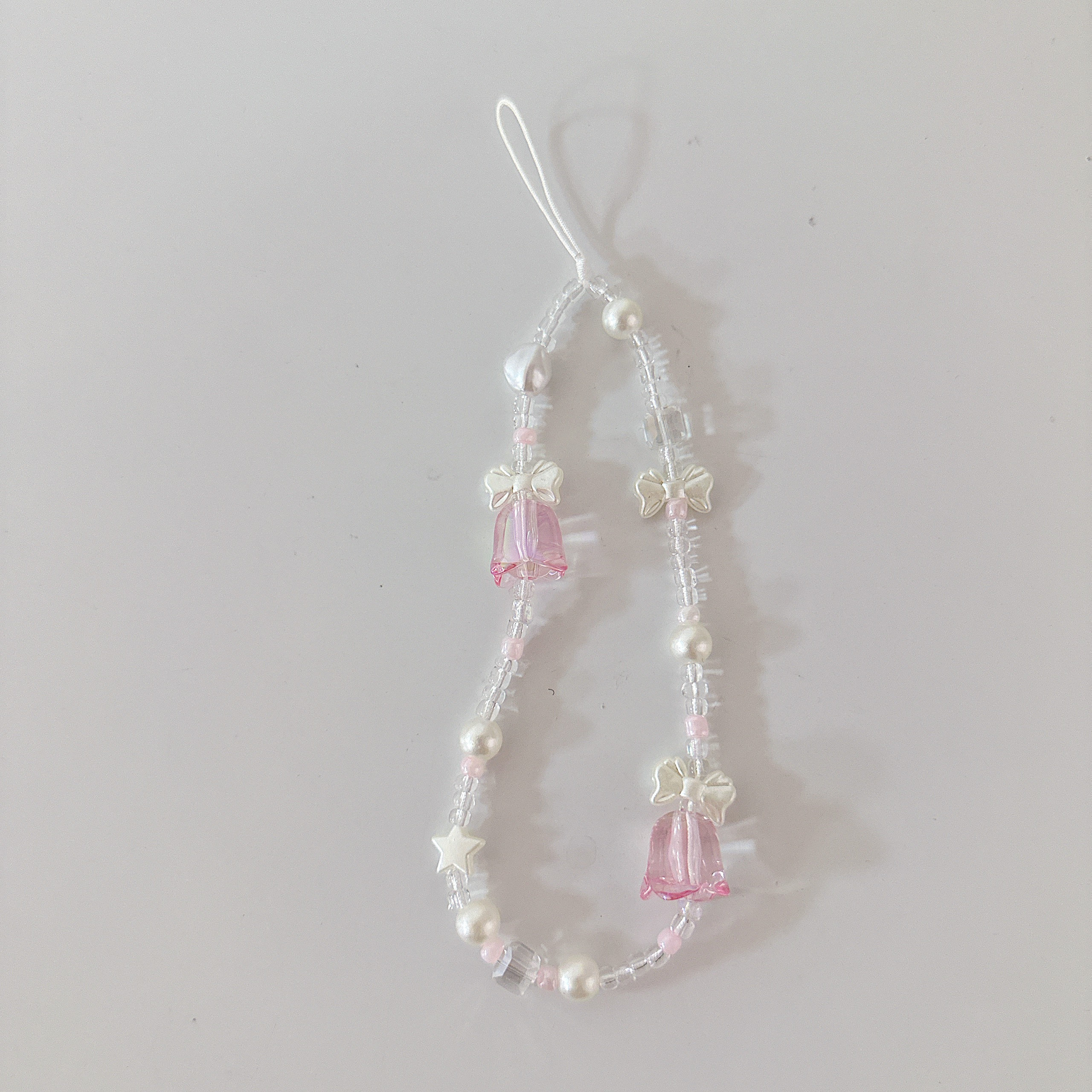 Cute Bluebell Bead Phone Charm Pink Crystal Star Phone Keychain Camera ...