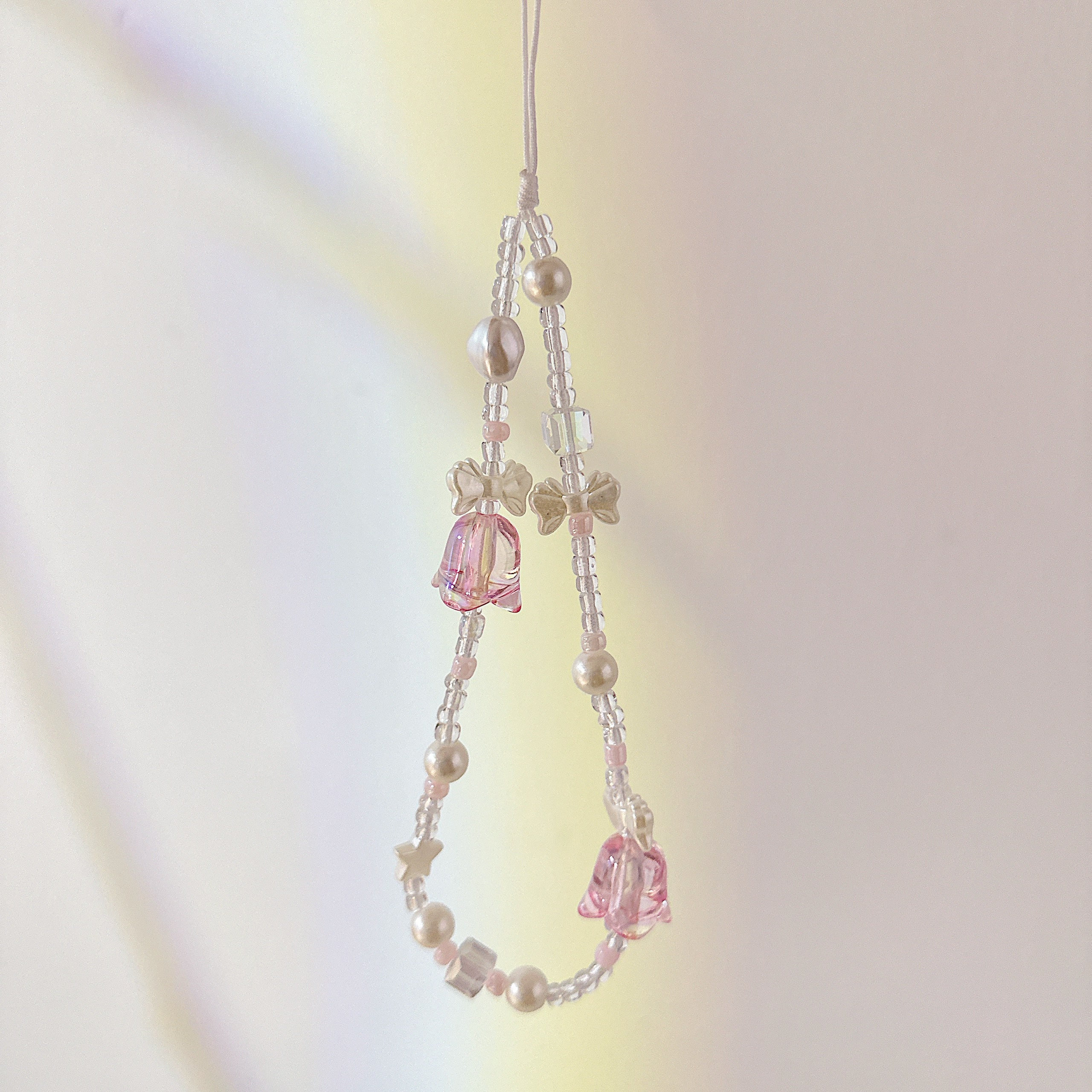 Cute Bluebell Bead Phone Charm Pink Crystal Star Phone Keychain Camera ...