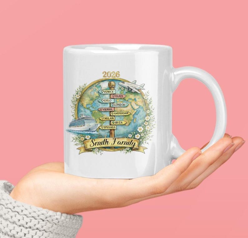 Personalized Family Travel Mug 2026 With World Destinations and Surname ...