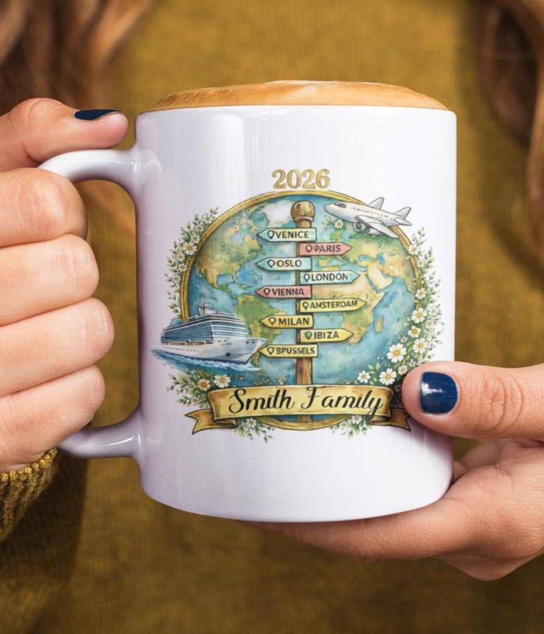 Personalized Family Travel Mug 2026 With World Destinations and Surname ...