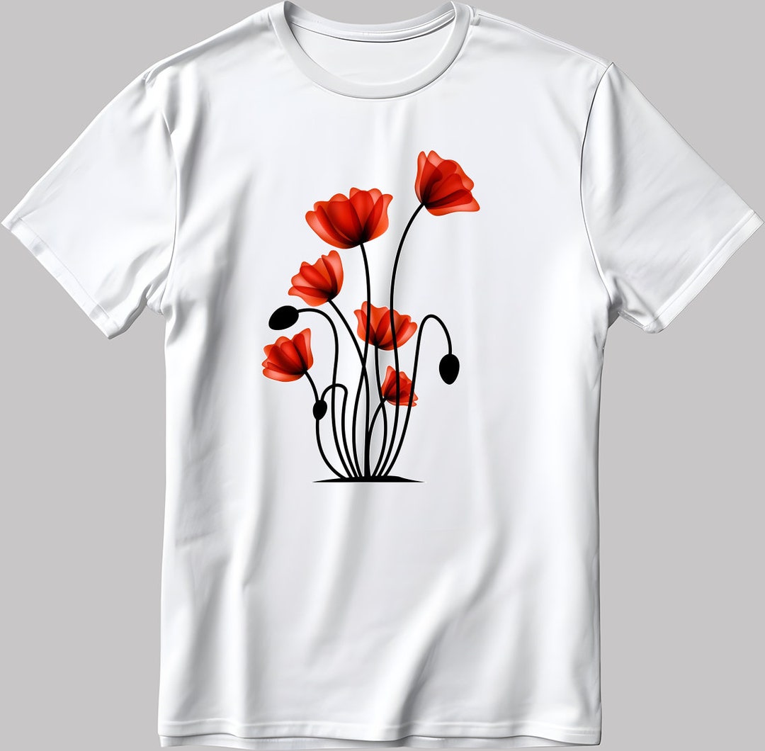 Red Poppy Flower T-shirt: Floral Graphic Tee, Soft Cotton - Etsy