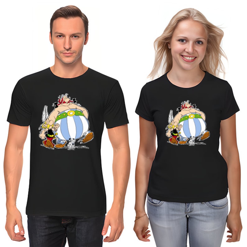 Asterix and Obelix, Famous Characters Figure, Short Sleeve White-black ...