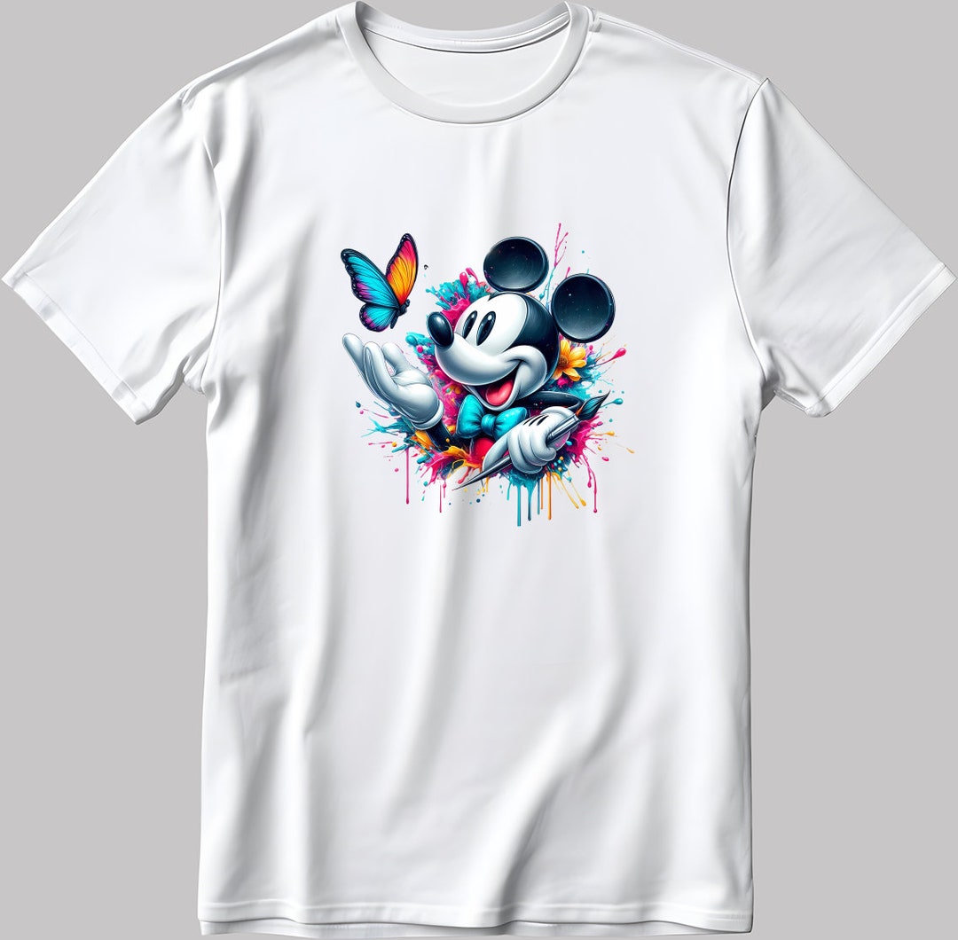 Mickey Mouse and Butterfly Short Sleeve White-black Men's / Women's T ...