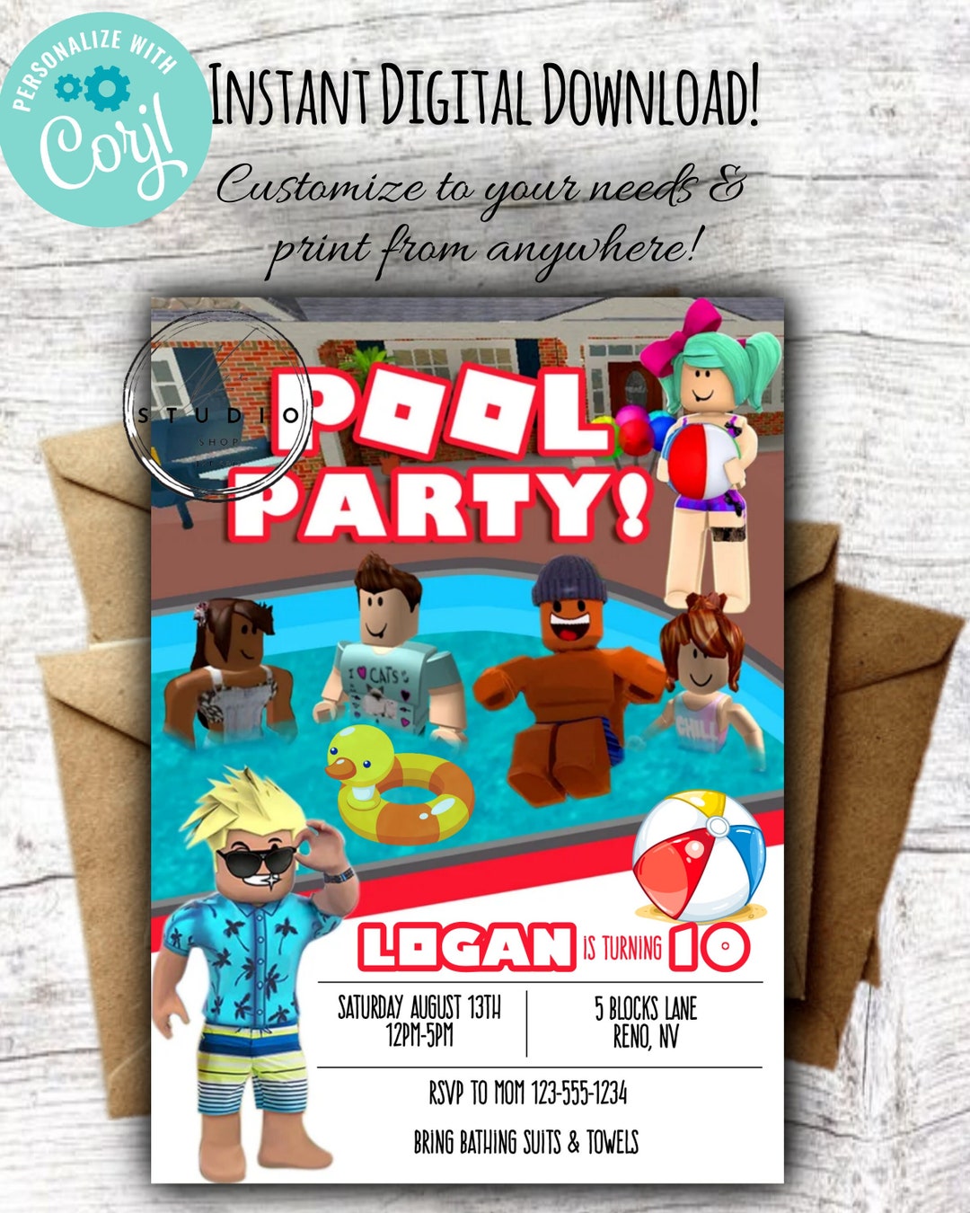 Editable Rblx Birthday Pool Party Invite, Instant Download, Editable ...
