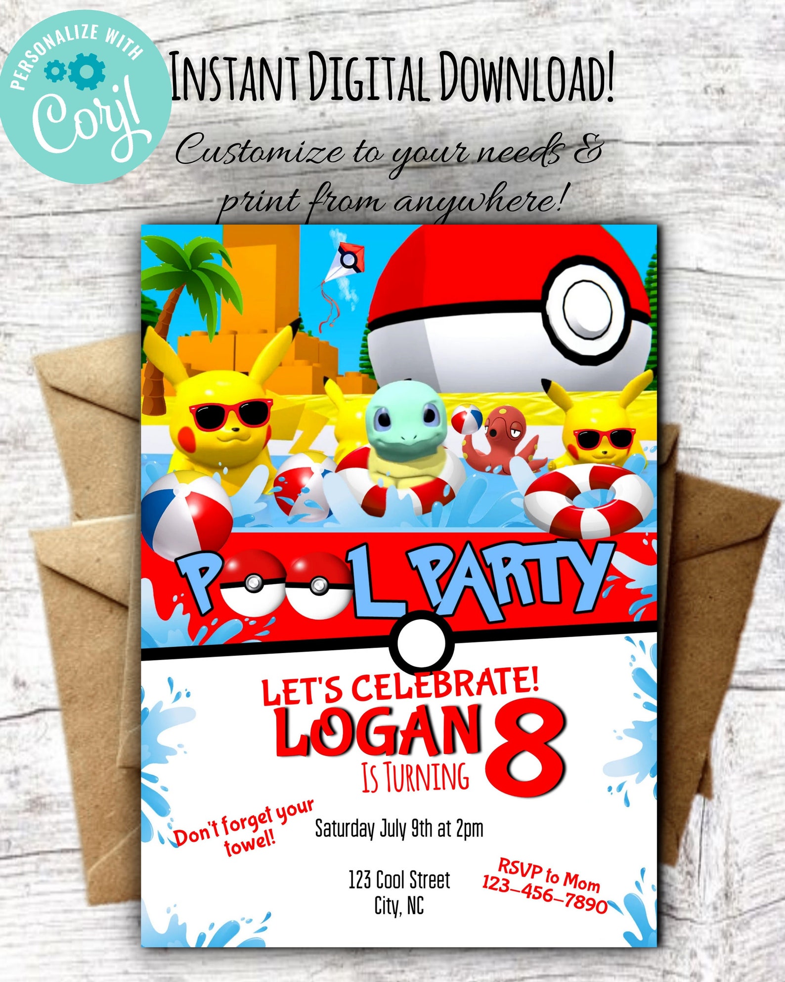 Editable Poke Mon Birthday Party Invite, Instant Download, Editable ...