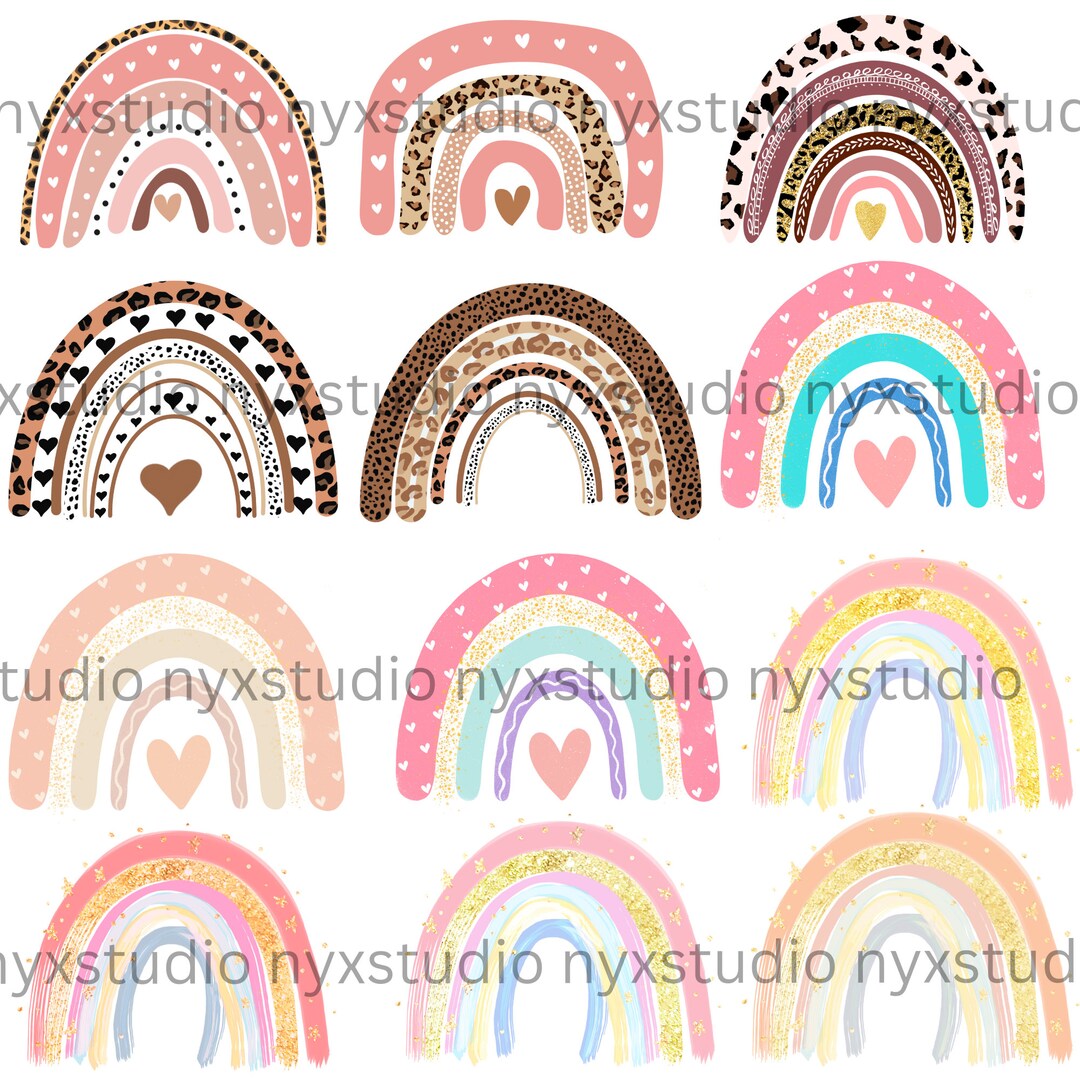 12 Rainbow PNG, Rainbow Bundle, Instant Download, Valentine Rainbows ...