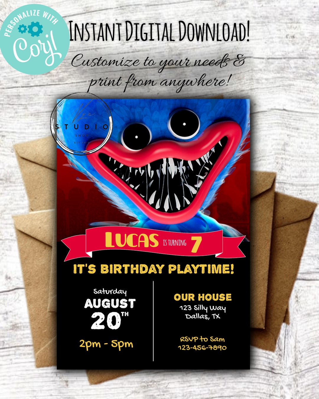 Editable Huggy Birthday Party Invite, Instant Download, Editable ...