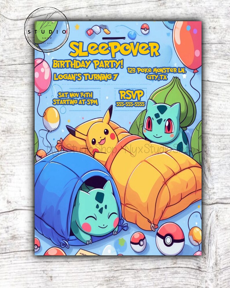 Editable Pokemone Sleepover Birthday Party Invite, Instant Download ...