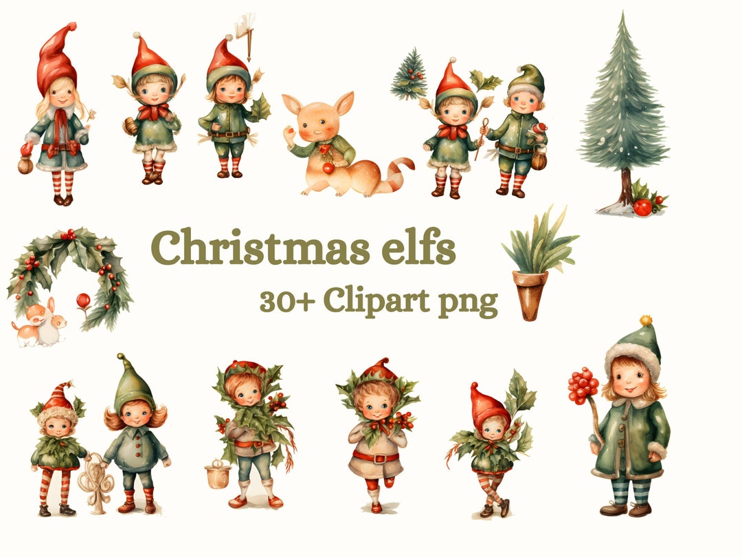 Elfs Christmas Watercolor Clipart, Christmas Elf Clipart, Gifts, Elfs ...