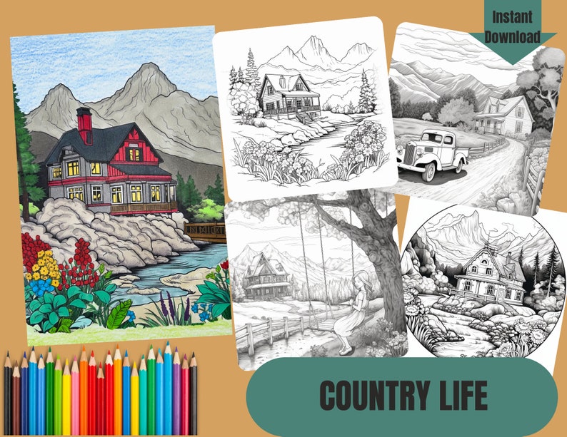 35 Country Life Coloring Pages, Coloring Book, Printables - Etsy