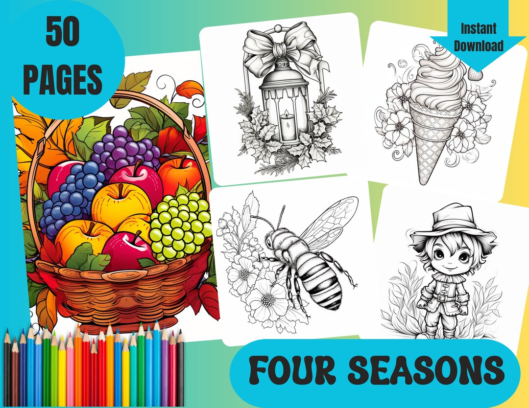 50 Four Seasons Coloring Pages, Coloring Book, Relaxation for All Ages ...