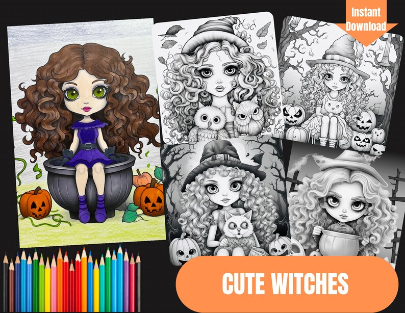 30 Cute Witches Coloring Pages Vol 2, Coloring Book, Printables - Etsy