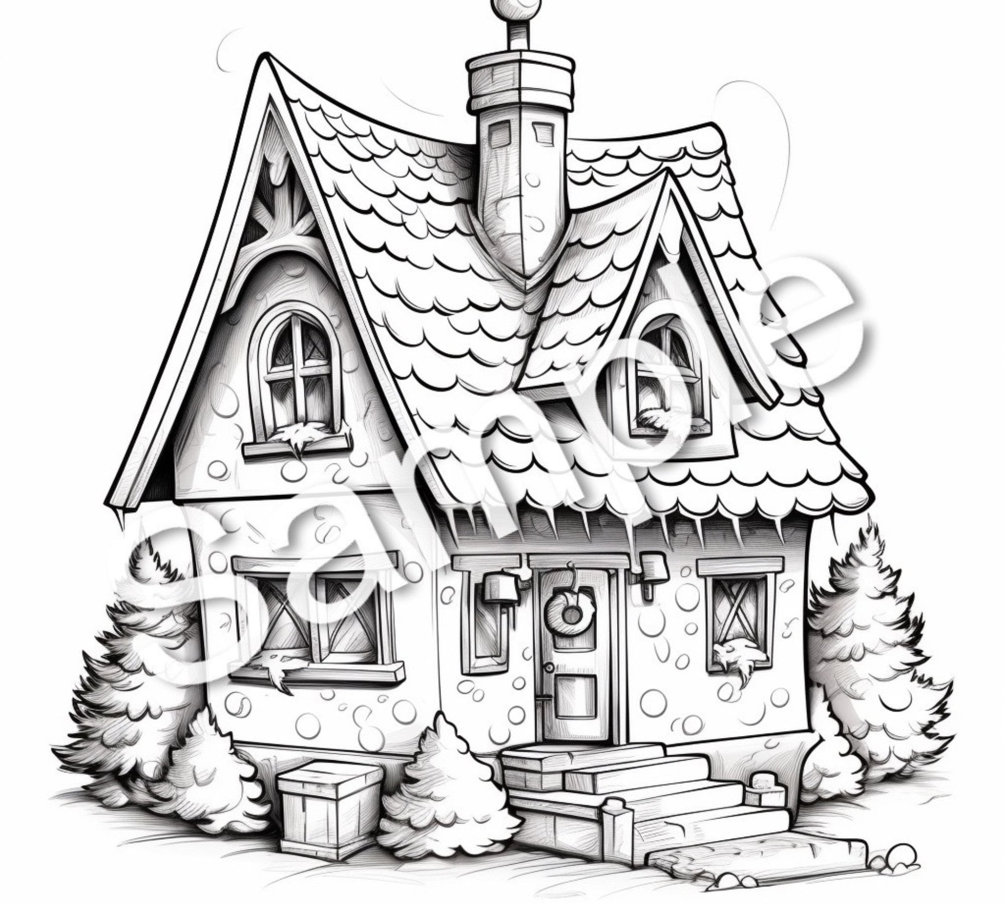 35 Christmas House Coloring Pages, Coloring Book, Instant Download - Etsy