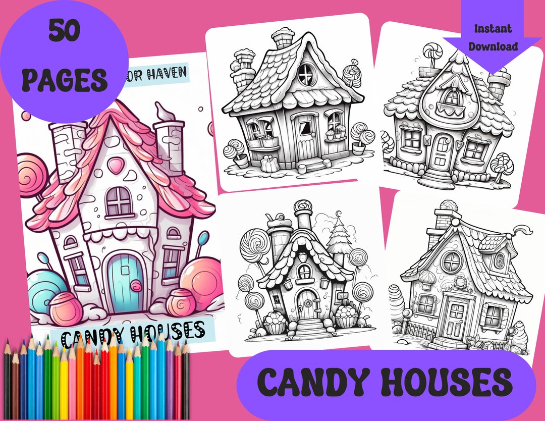 50 Candy Houses Coloring Pages, Coloring Book, Printables - Etsy