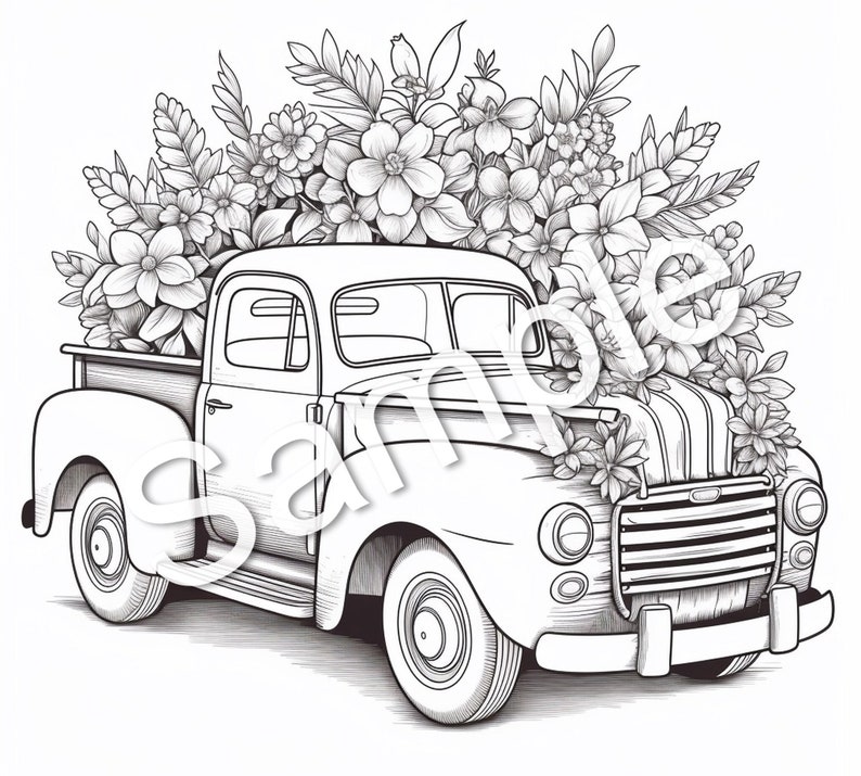 40 Flower Truck Coloring Book, Coloring Pages, Printables - Etsy