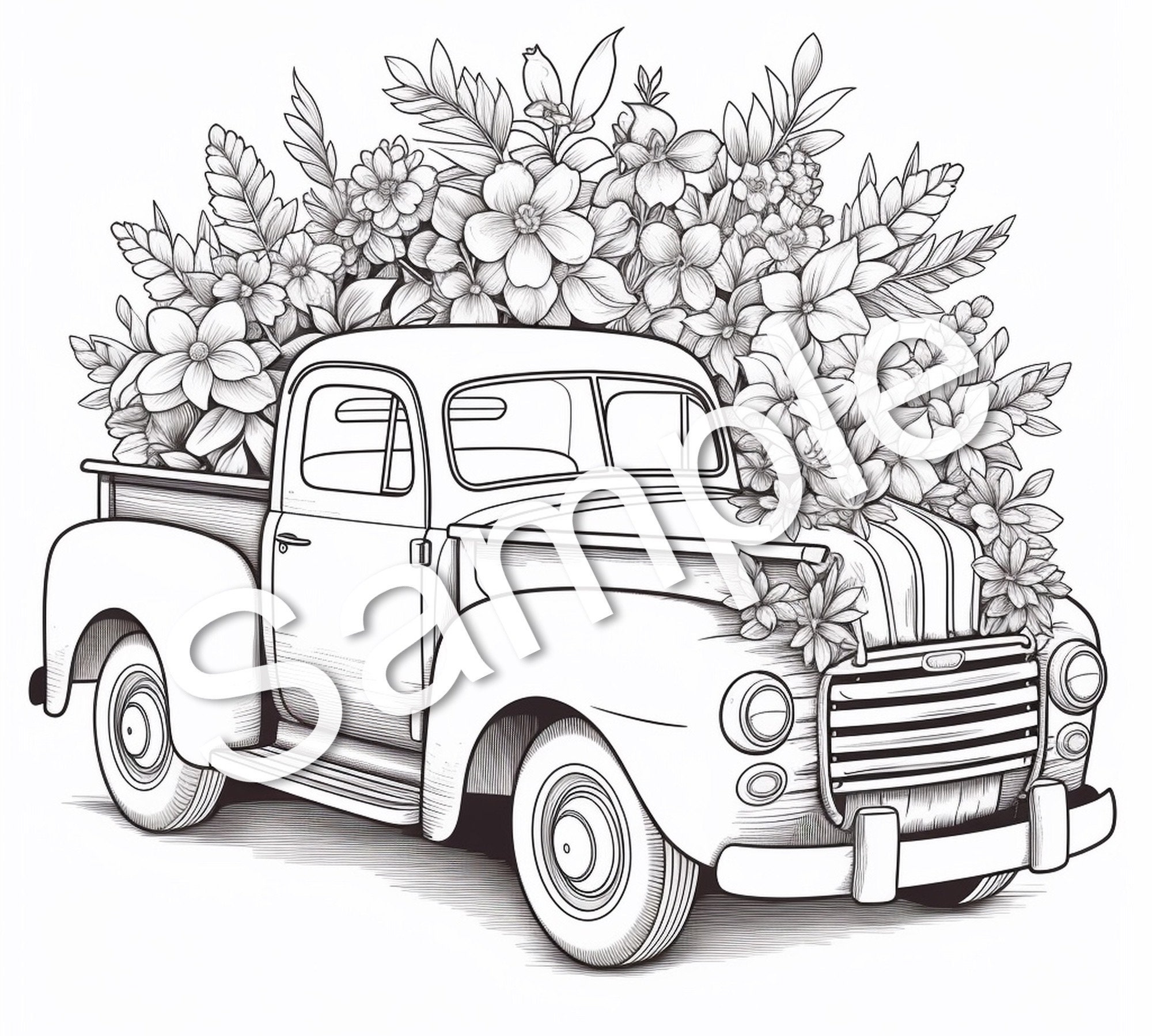40 Flower Truck Coloring Book, Coloring Pages, Printables - Etsy