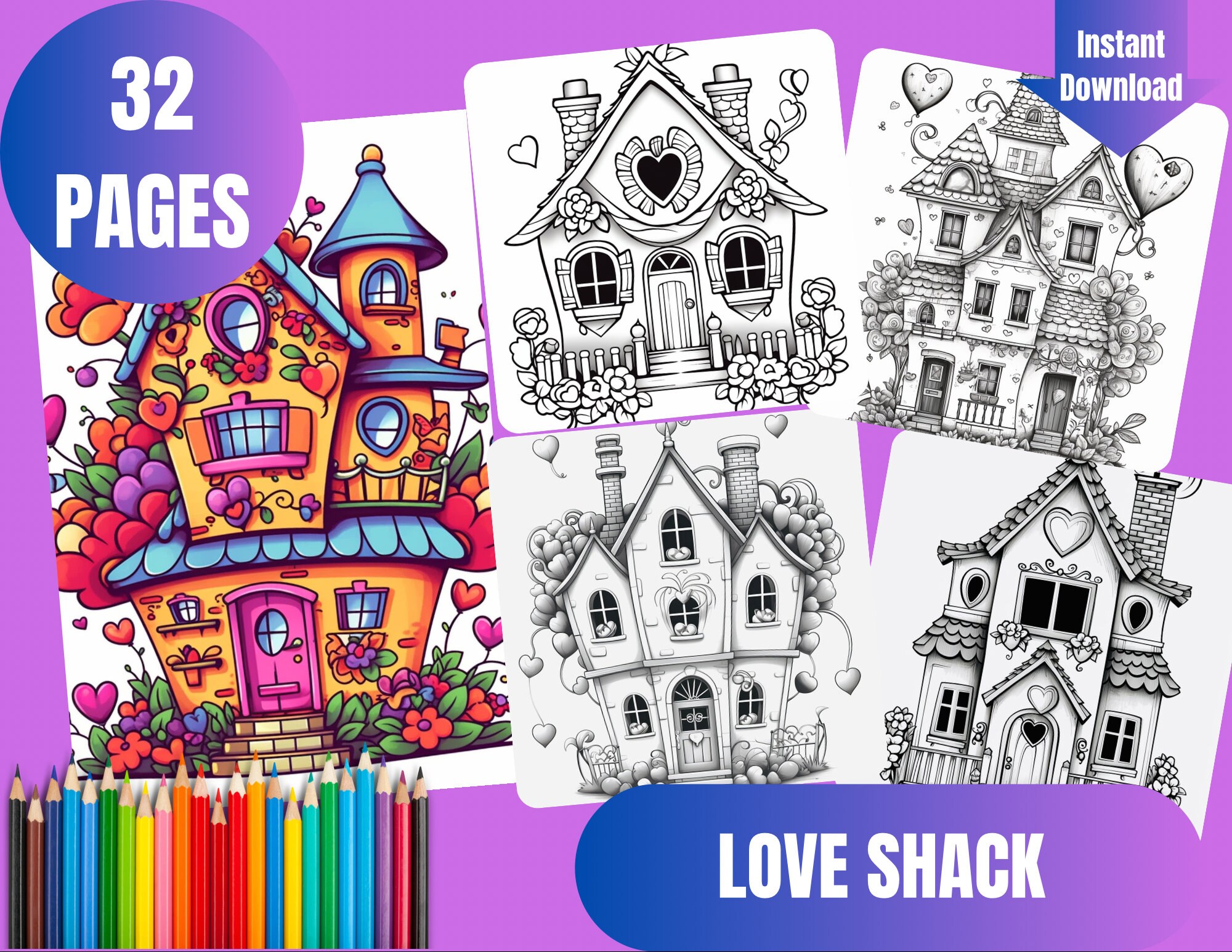 32 Love Shack Coloring Pages, Coloring Book, Instant Download - Etsy