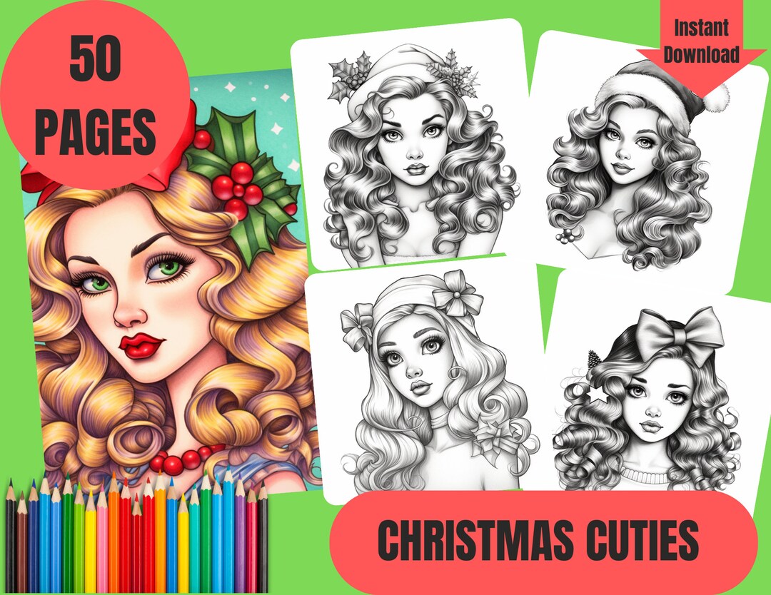 50 Christmas Cuties Coloring Pages, Coloring Book, Printables - Etsy