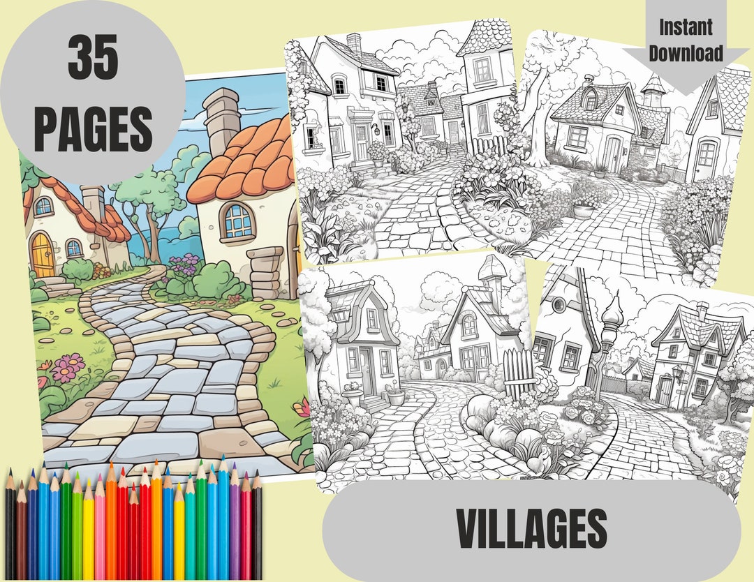 35 Villages Coloring Pages, Coloring Book Printables - Etsy