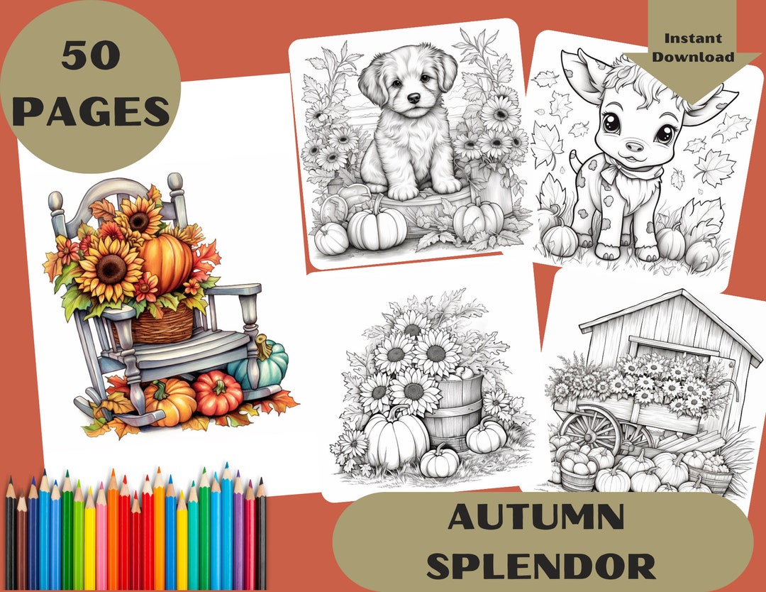 47 Autumn Splendor Coloring Pages, Printables, Relaxation, Stress ...