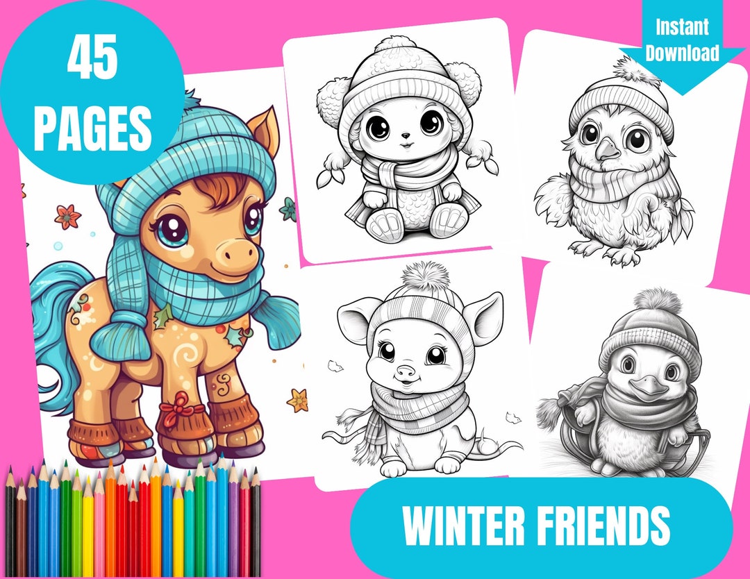 45 Winter Friends Coloring Pages, Coloring Book, Instant Download - Etsy