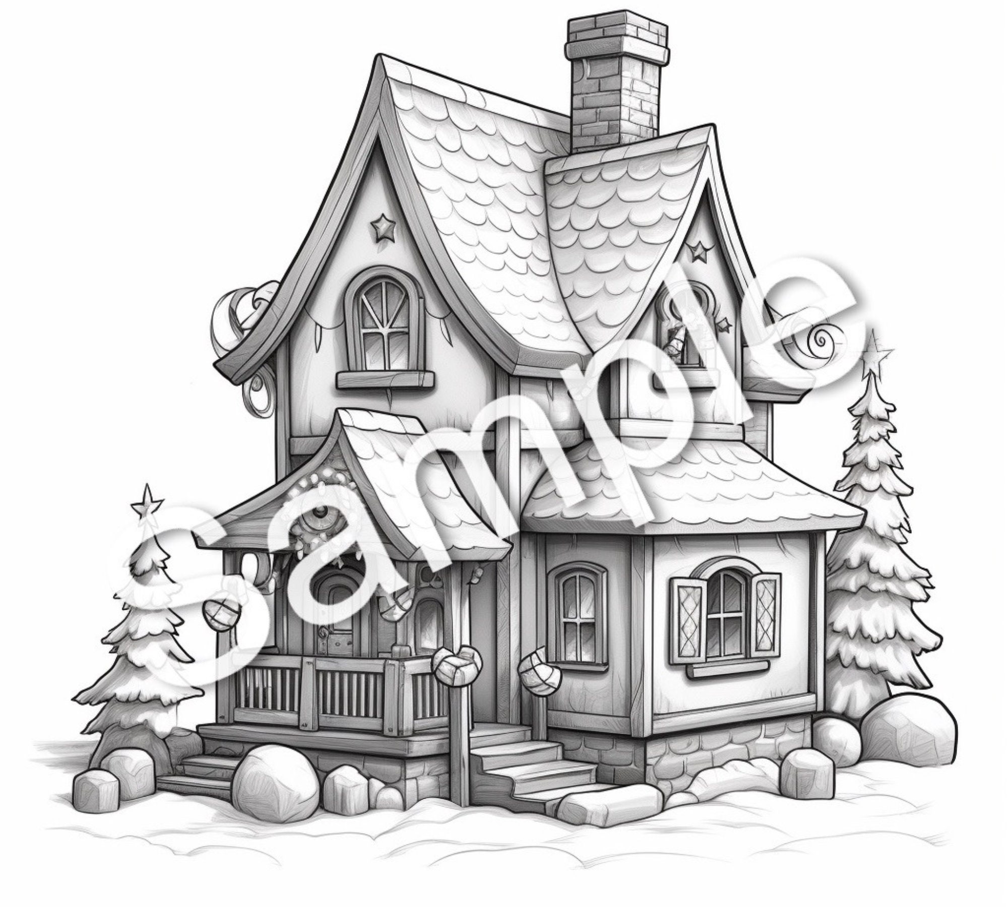 35 Christmas House Coloring Pages Coloring Book Instant - Etsy