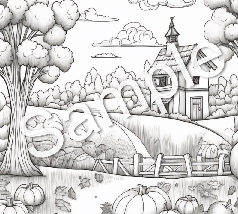 25 Fall Scenes Coloring Pages, Coloring Book, Instant Download - Etsy