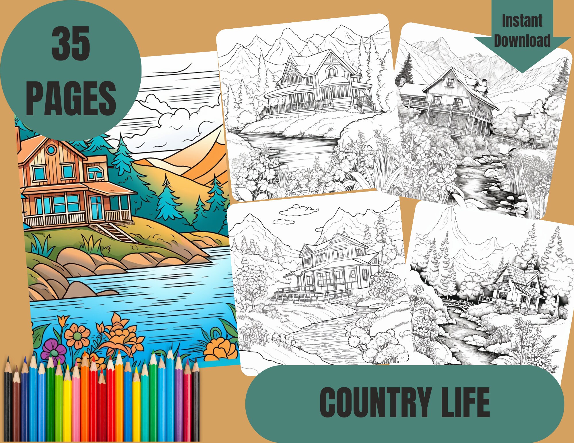 35 Country Life Coloring Pages, Coloring Book, Printables - Etsy