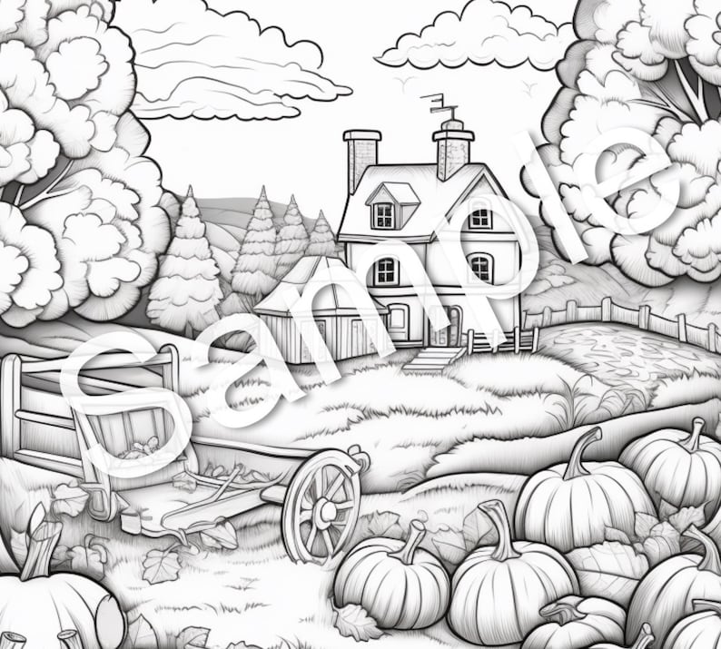 25 Fall Scenes Coloring Pages, Coloring Book, Instant Download - Etsy