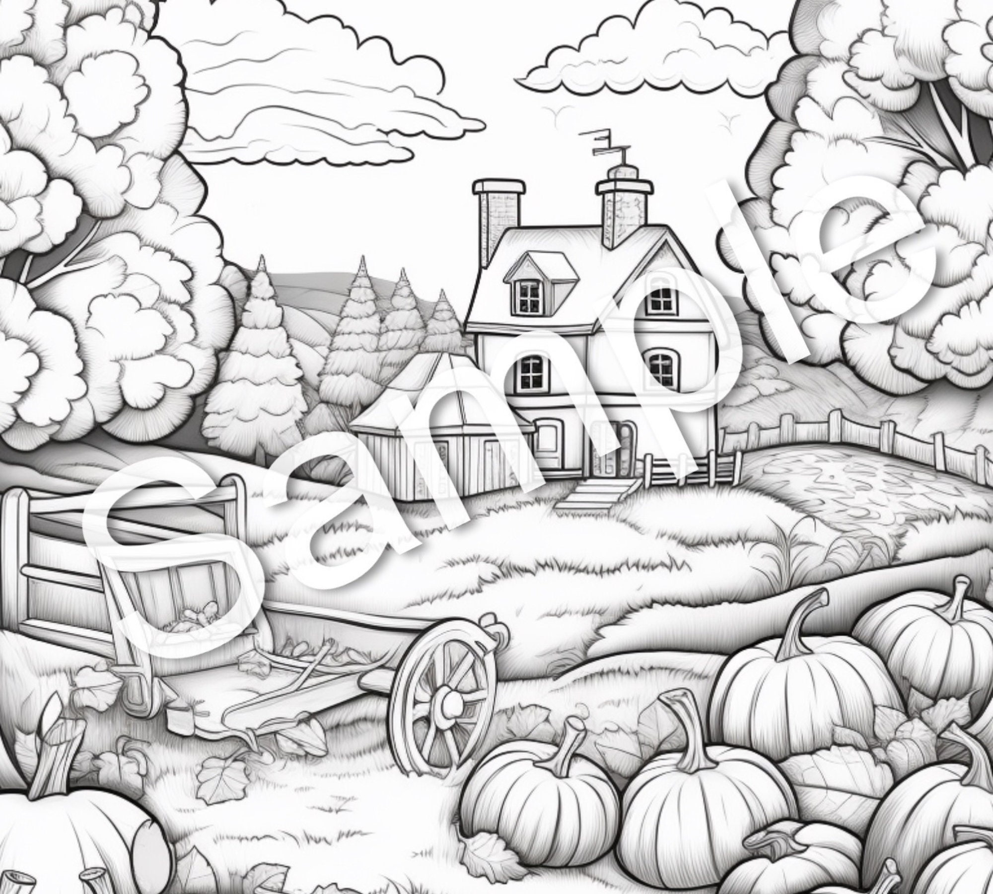 25 Fall Scenes Coloring Pages, Coloring Book, Instant Download - Etsy
