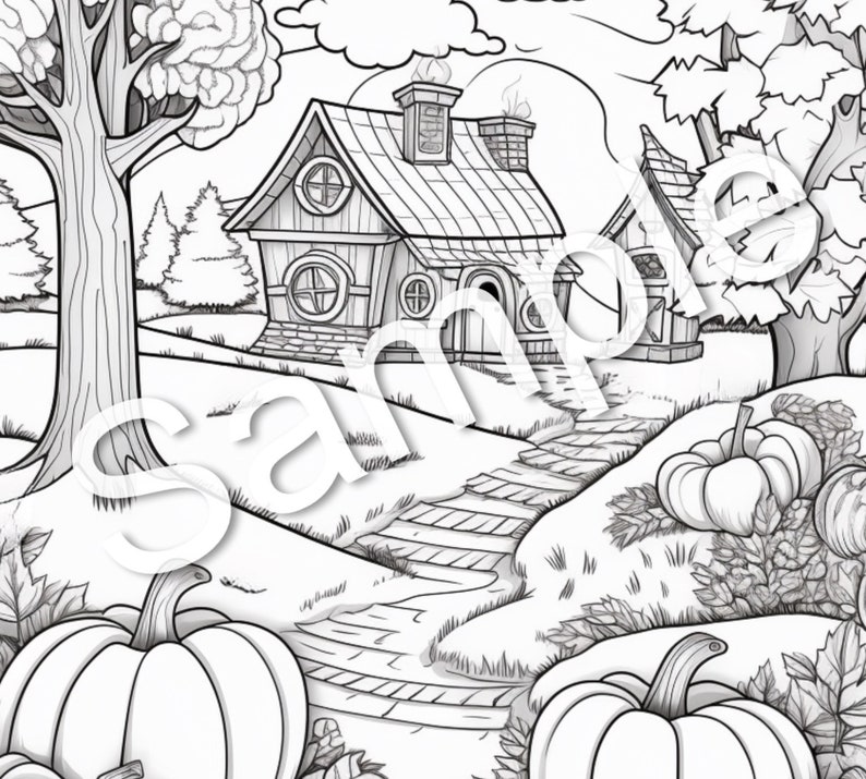 25 Fall Scenes Coloring Pages, Coloring Book, Instant Download - Etsy