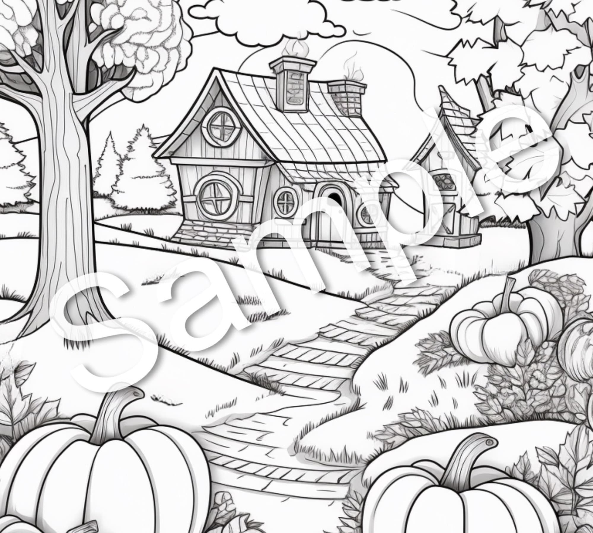 25 Fall Scenes Coloring Pages, Coloring Book, Instant Download - Etsy
