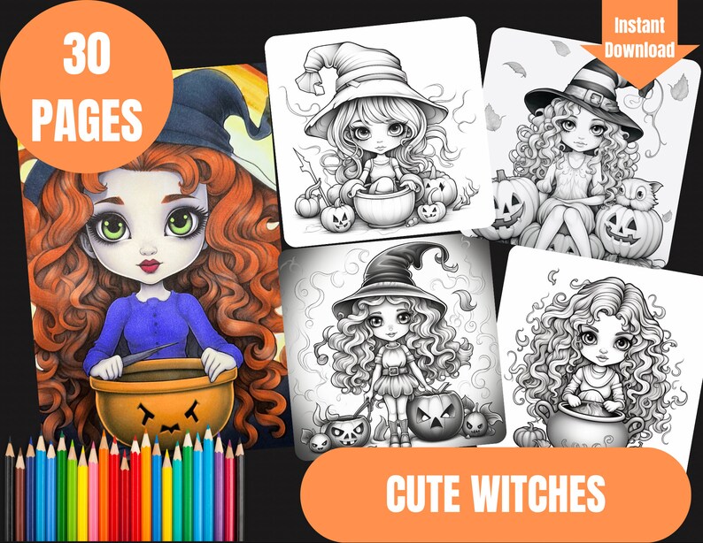 30 Cute Witches Coloring Pages Vol 2, Coloring Book, Printables - Etsy
