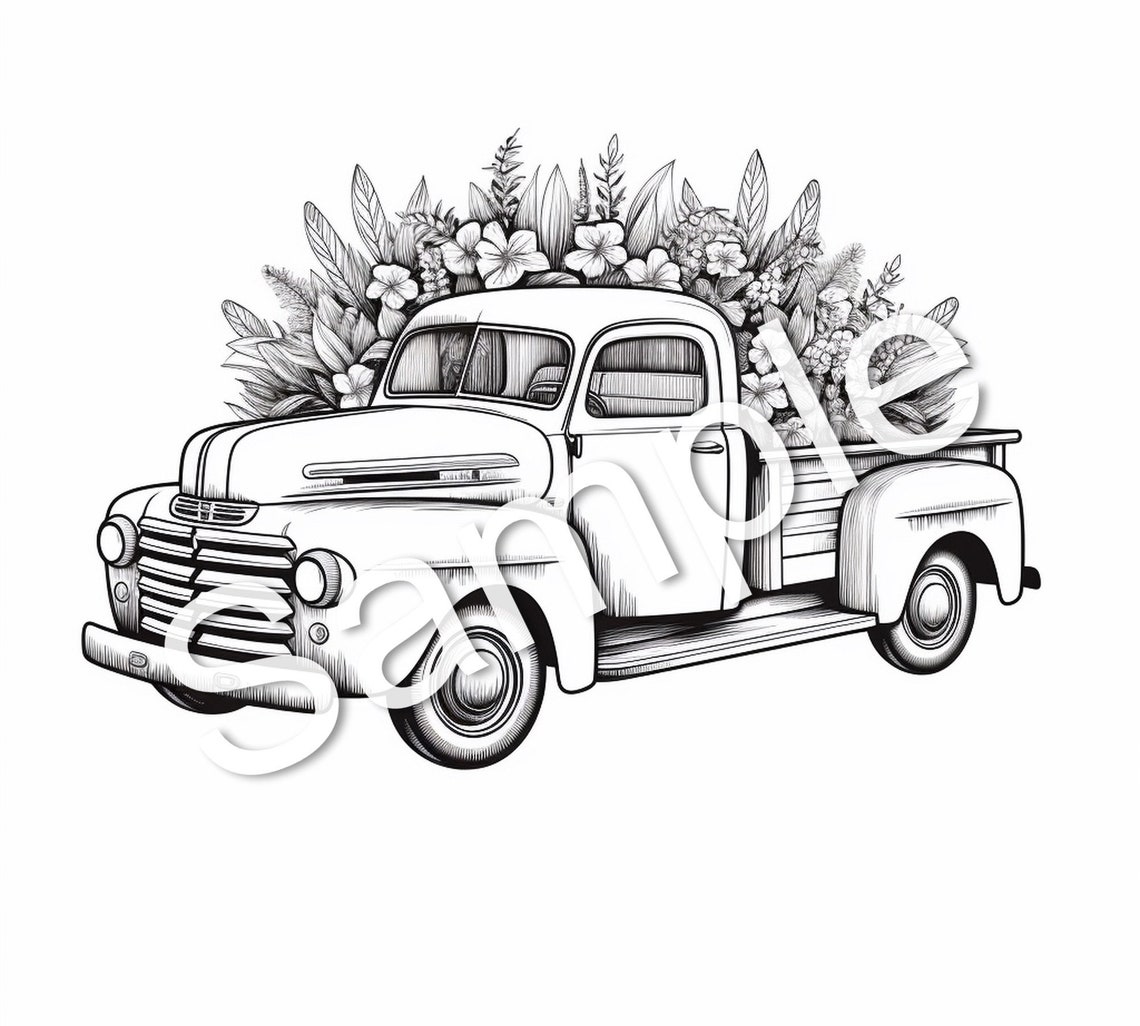 40 Flower Truck Coloring Book, Coloring Pages, Printables - Etsy