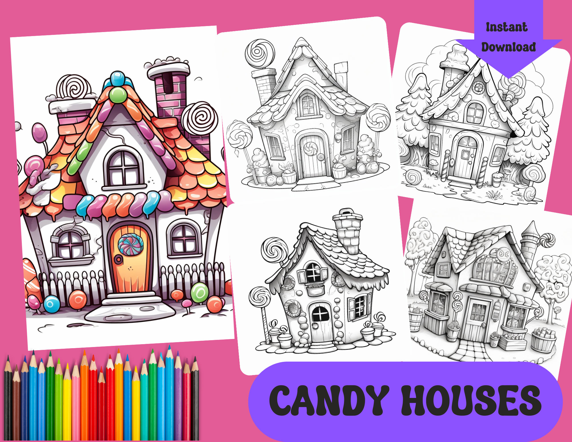 50 Candy Houses Coloring Pages, Coloring Book, Printables - Etsy