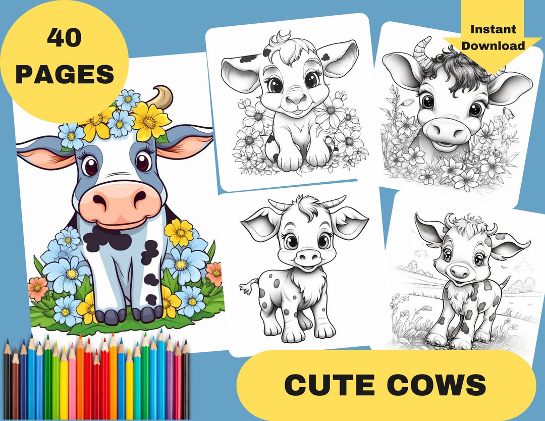 40 Cute Cows Coloring Pages, Coloring Book, Adorable Cows - Etsy Australia